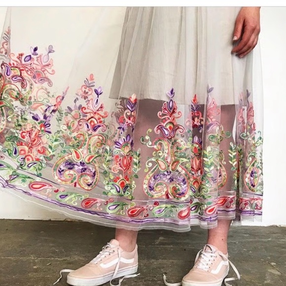 Aratta | Skirts | Aratta Silent Journey Tulle Embroidered Maxi Skirt ...